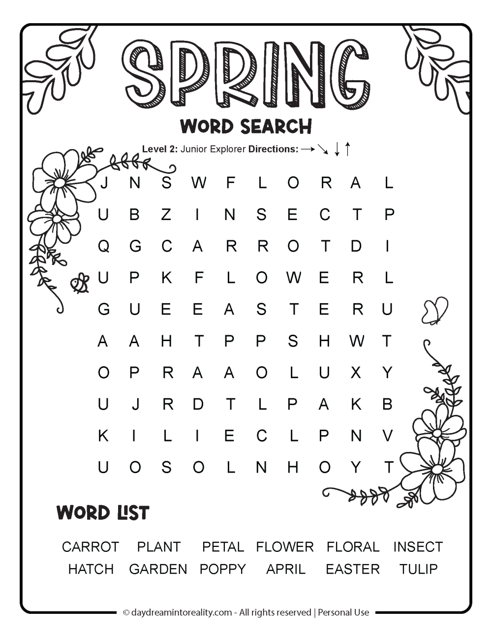 Spring Word Search Free PDF Printables | 6 Levels of Difficulty ...